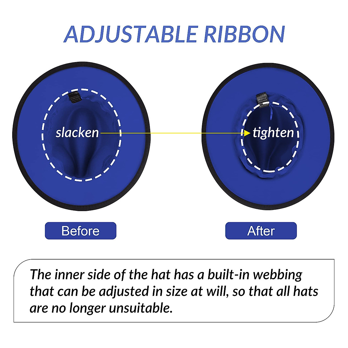 KUJUHA Wide Brim Fedora Two Tone Dress Hat, Black&blue, Large-X-Large