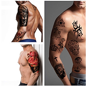 Yazhiji 56 Sheets Temporary Tattoos Stickers 11 Sheets Half Arm Shoulder Tattoos for Men or Women with 45 Sheets Tiny Fake Tattoo