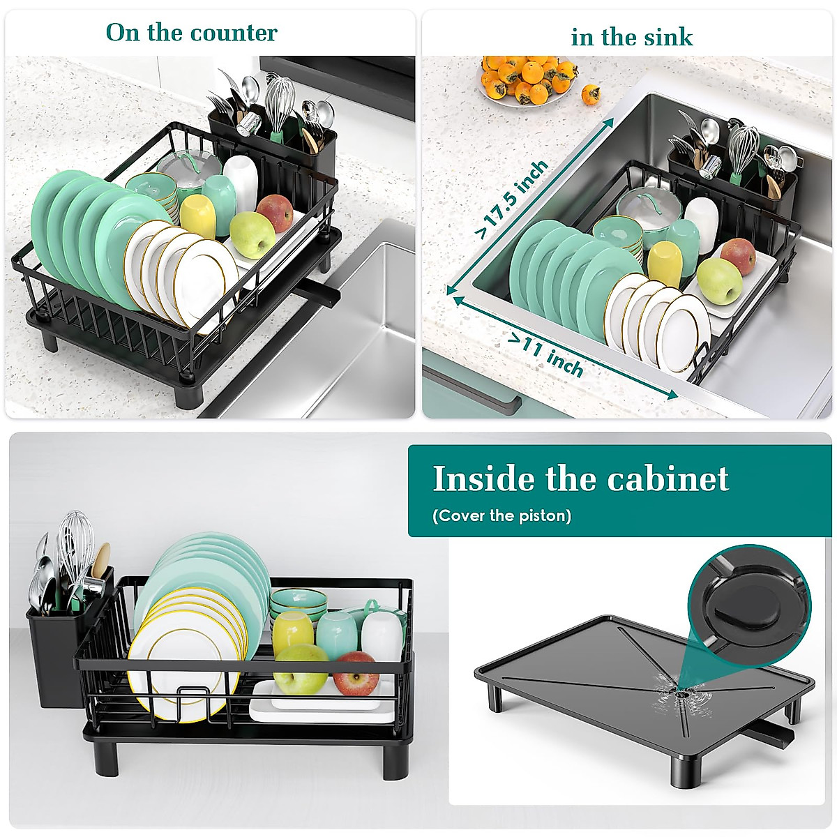 Dish Drying Rack, Space-Saving Dish Rack for Kitchen Counter, Stainless Steel Dish Rack with Cutlery Holder, Removable Dish Drainer, Drainboard and Adjustable Spout for Various Kitchenware,15x11x6.7''