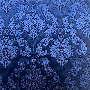 Fashion Fabrics LLC Royal Blue Damask Embossed Velvet Upholstery Drapery Fabric - Sold by The Yard - 55"