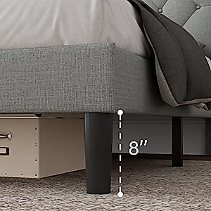 Feonase Upholstered Queen Bed Frame with Wingback, Platform Bed with Diamond Tufted Headboard, Heavy Duty Bed Frame, Wood Slat, Easy Assembly, Noise-Free, No Box Spring Needed, Light Gray