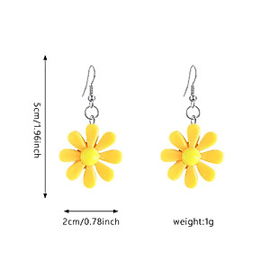 Just Follow 4 Pairs Fresh Candy Color Daisy Resin Flower Earrings Sunflower Temperament Earrings For Women Set (4 Pairs- Pink+Yellow+Green+Red)