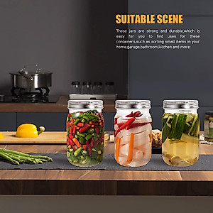 FIREBOOMOON 6 Pack 16 Ounce Clear Plastic Mason Jars Containers With Screw Sealing Metal Tinplate Lids,Refillable Empty PET Plastic Slime Candy Storage Jars Containers for Home Kitchen Art Craft