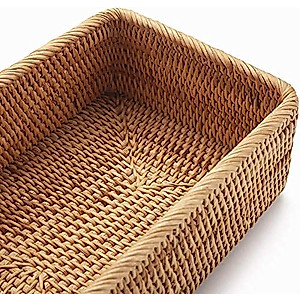 FiaLife Rattan Hand Woven Rectangular Decorative Rustic Storage Trays for Home/Social Events - Bread Basket, Vegetable, Fruits, Snacks, Crackers, Kitchen/Bathroom Organizer. Set of 2.