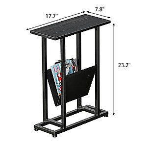 LAKEMID Narrow Side Table Set of 2, Skinny End Table with Magazine Holder, Thin Bedside Table for Small Spaces Living Room, Small Nightstands Bedroom, Black