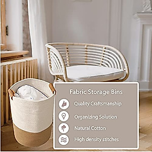OHROS 1 Piece Woven Baskets For Storage Rope Laundry Basket For Organizing Hamper Boho Cotton Laundry Basket For Bathroom Towel Blanket Closet Clothes Storage Toy Bin Round Tall Basket 13.5 X 14.5"