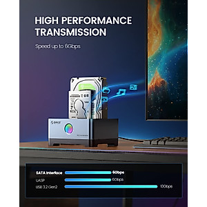 ORICO RGB Hard Drive Docking Station USB 3.2 Gen 1 Aluminum External Hard Drive Dock for 2.5''/3.5'' HDD SSD Up to 36TB Include 10Gbps Data Transfer USB-C&USB-A 2IN1 Cable -5528C3
