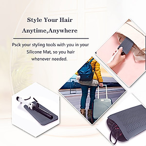 Heat Resistant Silicone Mat Pouch, Curling Iron Holder for Curling Iron Hair Straightener Flat Iron and Hot Hair Tool (Gray)