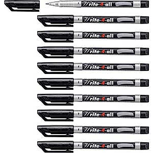 Stabilo Write-4-all Permanent Marker Pen Waterproof 0.7mm Line Black Ref 156-46 [Pack of 10]