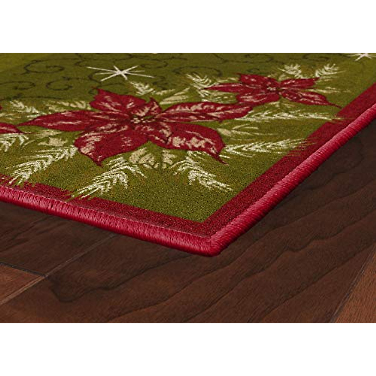 Brumlow MILLS Poinsettia Joy Holidays Washable Festive Floral Indoor or Outdoor Christmas Rug for Living or Dining Room, Bedroom and Kitchen Area, 30" x46" , Green