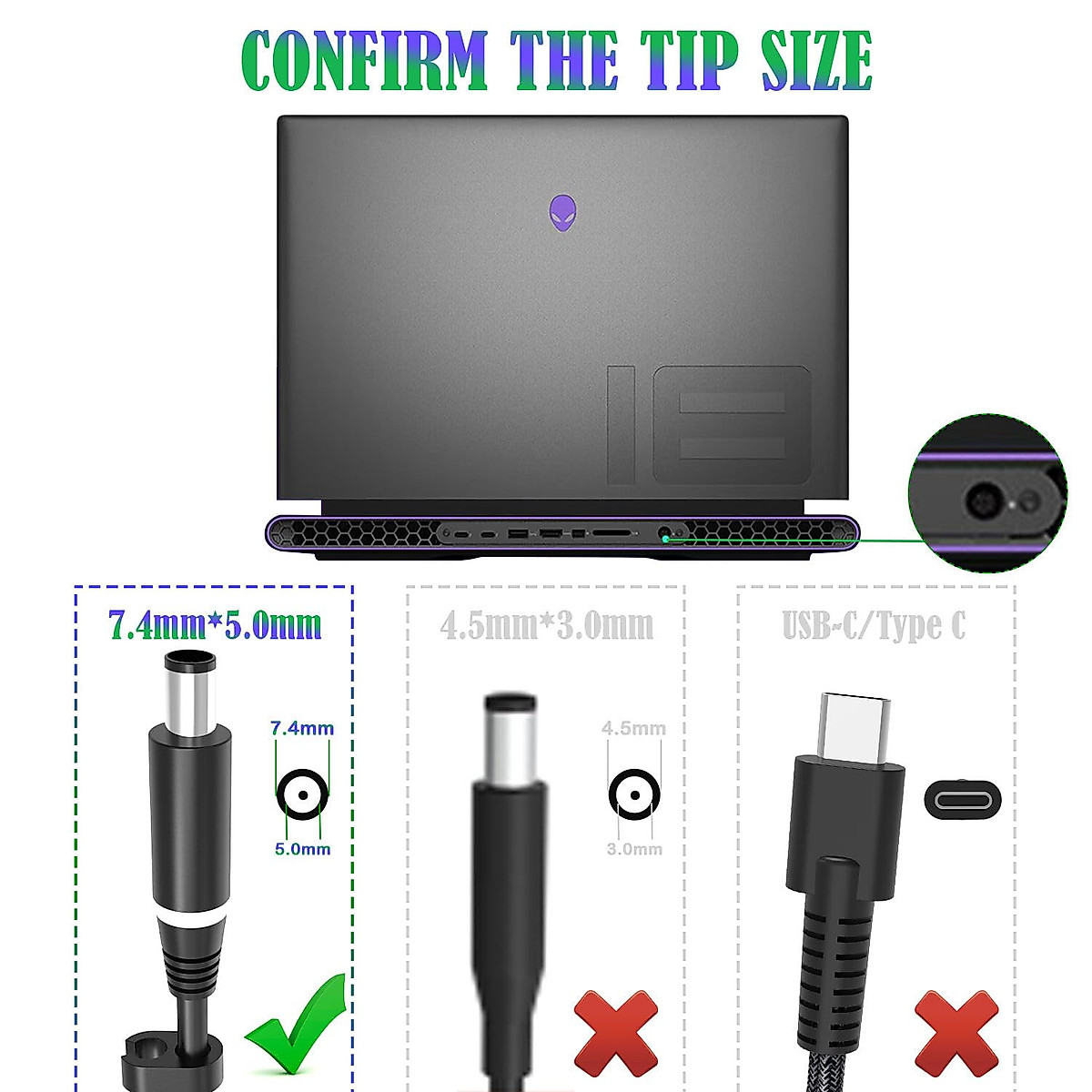 330W 19.5V 16.92A GaN AC Charger for Dell G16 7630 7620 G15 Alienwar X51 X17 R1 R2 M17 R3 R4 M18x R1 R2 R3 Area-51m R1 R2 ADP-330AB D DA330PM111 DA330PM190 LA330PM190 Laptop Power Supply Cord
