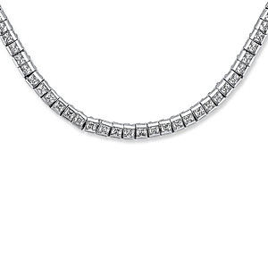 Bling Jewelry Classic Traditional Bridal Cubic Zirconia AAA CZ Square Princess Cut Channel Set Tennis Necklace Collar for Women Wedding Prom Silver Plated