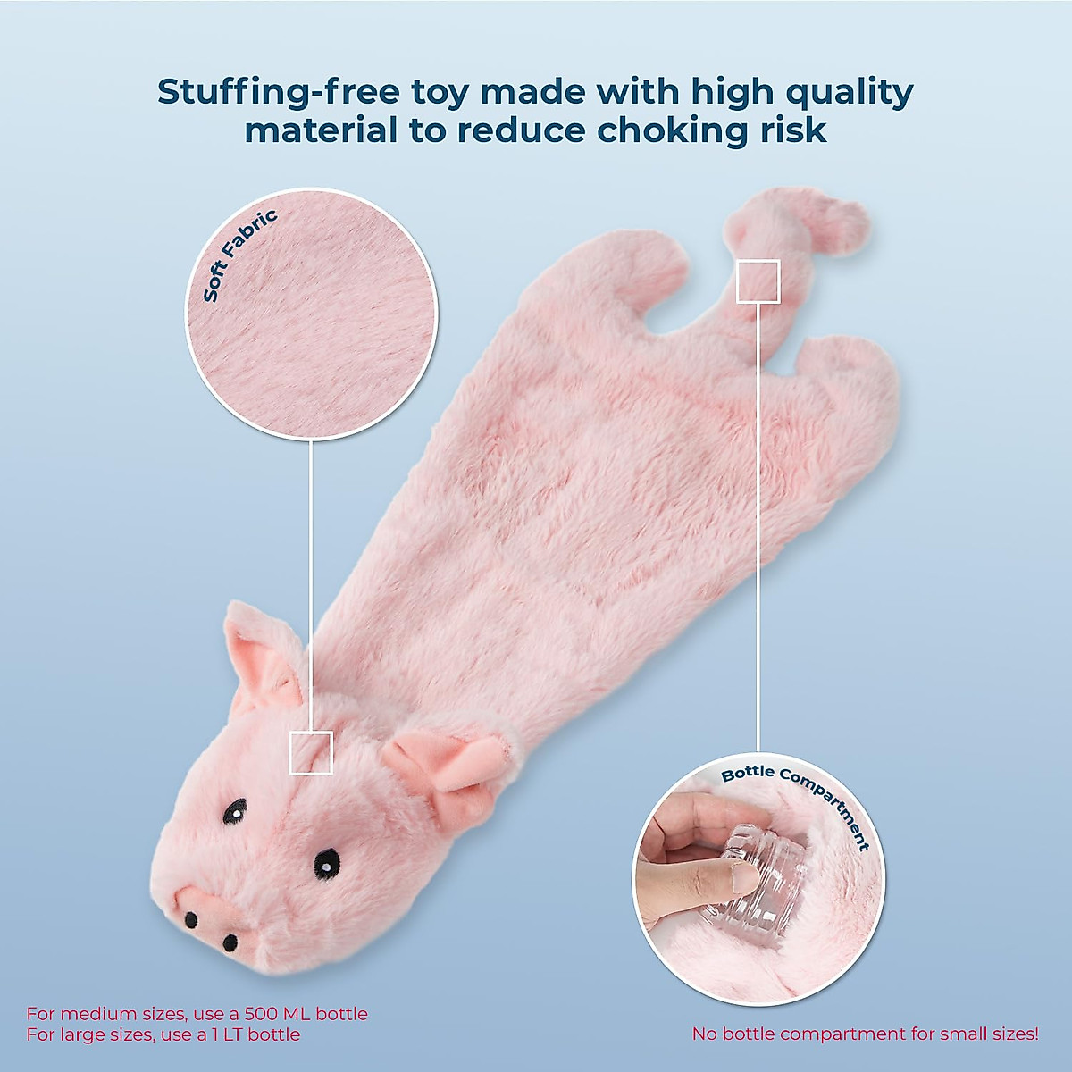 Best Pet Supplies 2-in-1 Stuffless Squeaky Dog Toys with Soft, Durable Fabric for Small, Medium, and Large Pets, No Stuffing for Indoor Play, Holds a Plastic Bottle - Pig, Medium
