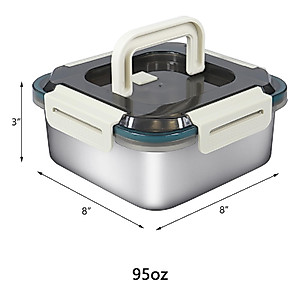 ATRDTO Stainless Steel Food Storage Containers with Lids Airtight Food Containers with Handle Metal Food Prep Containers for Freezer Fridge Oven Dishwasher Safe 95oz