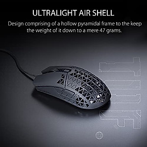 ASUS TUF Gaming M4 Air Lightweight Gaming Mouse | 16,000 dpi Sensor, Programmable Buttons, 47g Ultralight Air Shell, IPX6 Water Resistance, TUF Gaming Paracord and Low Friction PTFE Feet, Black
