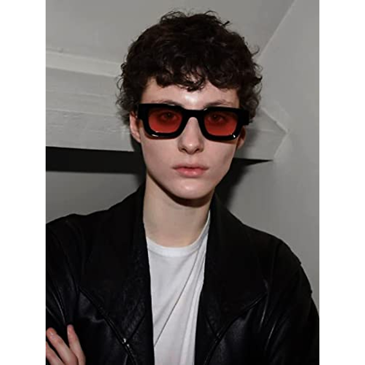 AIEYEZO Modern Thick Rectangle Sunglasses for Women Men Retro 90s Chunky Square Polarized Sunnies (Black/Ocean Red)