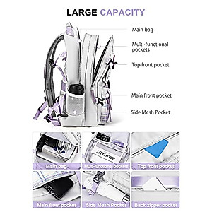 WONHOX Travel Backpack for Women Bundle, Carry On Backpack,Hiking Laptop Backpack Waterproof Outdoor Sports Rucksack Casual Daypack, Purple