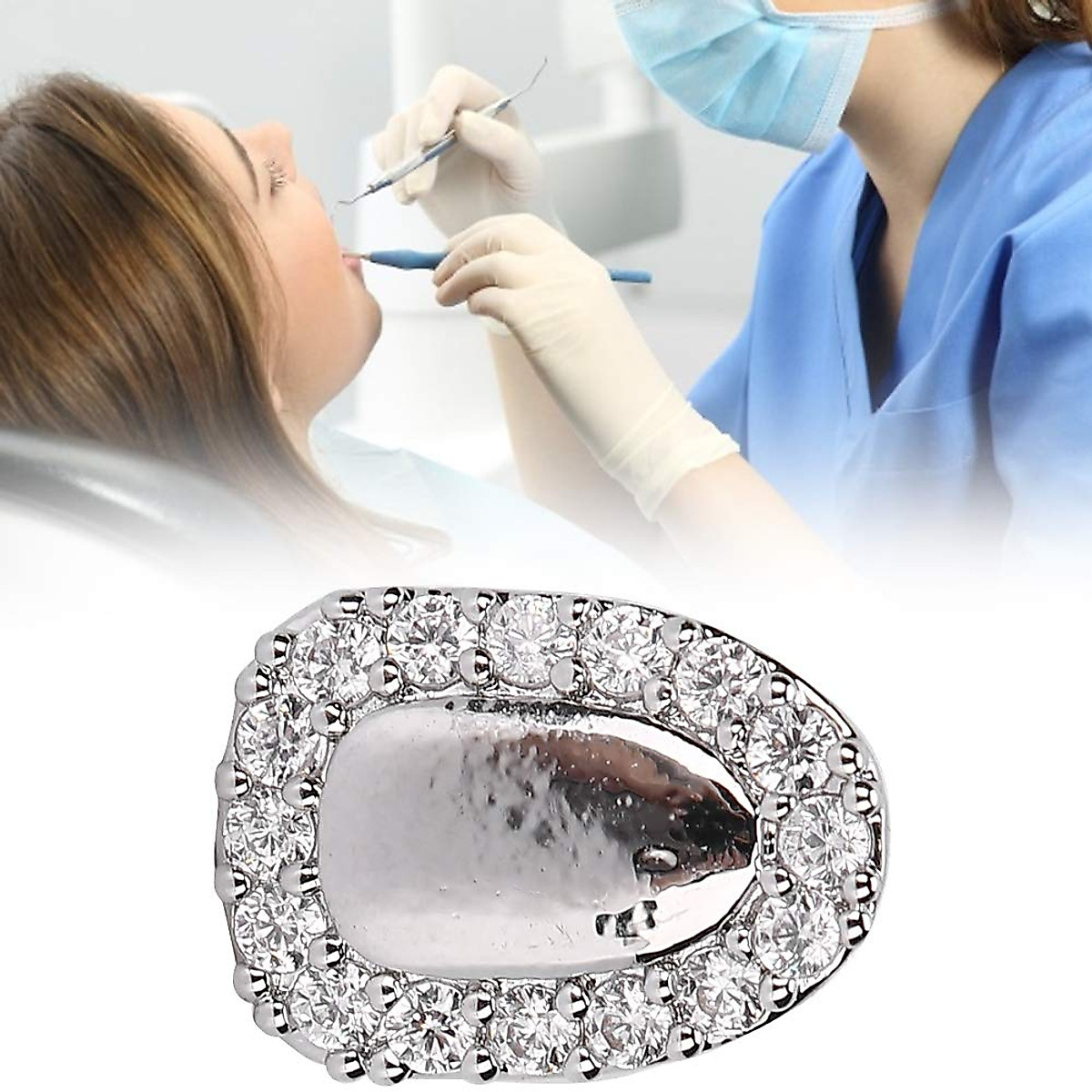 Grillz Single Tooth, Hip Hop Teeth Bling Teeth Accessory Decoration for Teeth Rapper Costume Cosplay, Halloween Party Hip Hop Show Accessories Teeth Grills