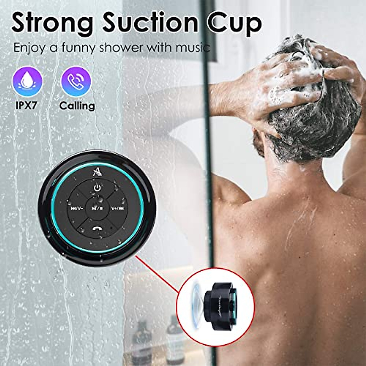 XLEADER Shower Speaker, IPX7 Certified Waterproof Bathroom Speaker, Girl Women Kids Shower Gift, SoundAngel Mate 5W Bluetooth Speaker with Suction Cup Mic, Mini Wireless Speaker for iPhone iPad Pool
