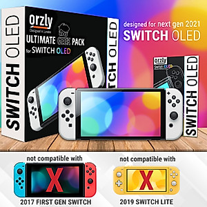 Orzly Accessories Kit Bundle Compatible with Nintendo Switch OLED Console (NOT 2017 Edition Compatible) Ultimate Geek Pack with Case and Screen Protector and Much More - Ice White Gift Boxed