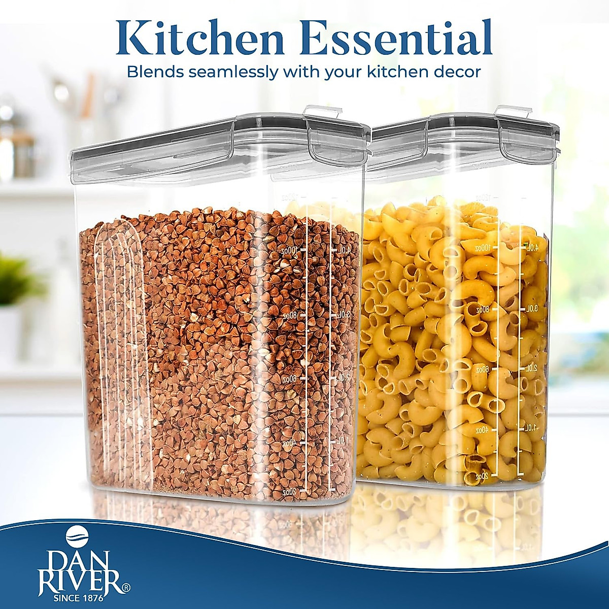 DAN RIVER Cereal Containers | 4 Pack | Pantry Organizers and Storage | Food Storage Containers | Cereal Dispenser | Kitchen Storage Containers | Air Tight Pantry Storage Containers | Made of Plastic