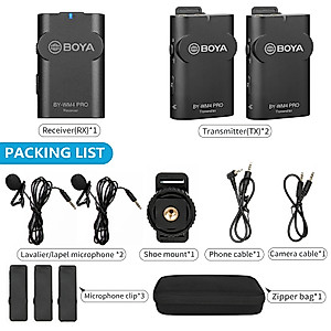 BOYA BY-WM4 PRO K2 Wireless Lavalier Microphone 2.4GHz Wireless Lapel Microphones for Cameras DSLR Camcorder Phone Clip-on Lapel Mic for Video Recording Vlogging YouTube Live Streaming Interview