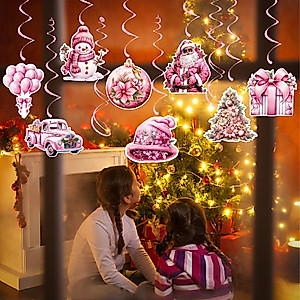 36Pcs Pink Christmas Hanging Swirl Decorations, Christmas Ceiling Streamers, Snowflake Swirls Decoration for Winter, Xmas Ornaments Pink Christmas Decor Pink Girls Birthday Party Supplies Favor