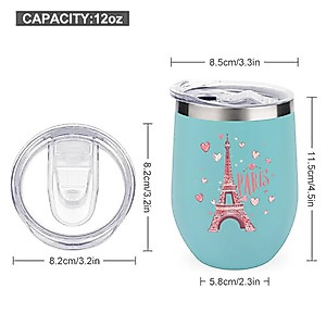Paris France Eiffel Tower Souvenir Insulated Wine Tumbler with Lid Stainless Steel Travel Mug Coffee Cup for Cold & Hot Drinks