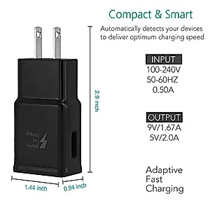 Samsung Adaptive Fast Charging Adapter Quick Charge Charging Block Wall Charger Plug Compatible with Samsung Galaxy S22/S22+/S22 Ultra /S21/S21+/S20/S10/S10+/S10e/S9/S9+/S8/S8Plus/Edge/Active/Note