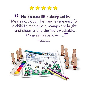 Melissa & Doug Deluxe Happy Handle Stamp Set With 10 Stamps, 5 Colored Pencils, and 6-Color Washable Ink Pad