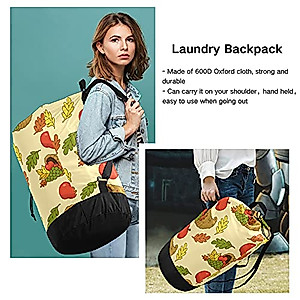 Thanksgiving Autumn Laundry Bag Heavy Duty Laundry Backpack with Shoulder Straps Handles Travel Laundry bag Drawstring Closure Dirty Clothes Organizer For College Dorm, Apartment, Camp Travel