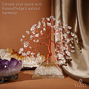 Clear Quartz Crystal Tree Gifts for Women, Pyramid Base 7 Chakra Healing Crystals Tree of Life for Positive Energy, Good Luck, Money, Handmade Feng Shui Decor for Home and Office Desk Decorations