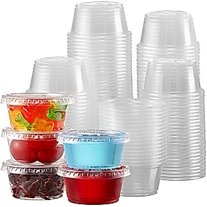 [130 Sets - 2 Oz ] Jello Shot Cups, Small Plastic Containers with Lids, Airtight and Stackable Portion Cups, Salad Dressing Container, Dipping Sauce Cups, Condiment Cups for Lunch, Party to Go, Trips