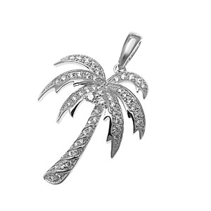 Arthur's Jewelry Rhodium plated 925 sterling silver Hawaiian palm tree cz 25.25mm pendant