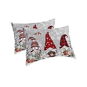 Edwiinsa Christmas Pillow Covers Standard Size Set of 2 20x26 Bed Pillow, Plush Soft Comfort for Hair/Skin Cooling Pillowcases with Envelop Closure Throw Covers Grey Gnomes Fantasy Snowy Tree Branch
