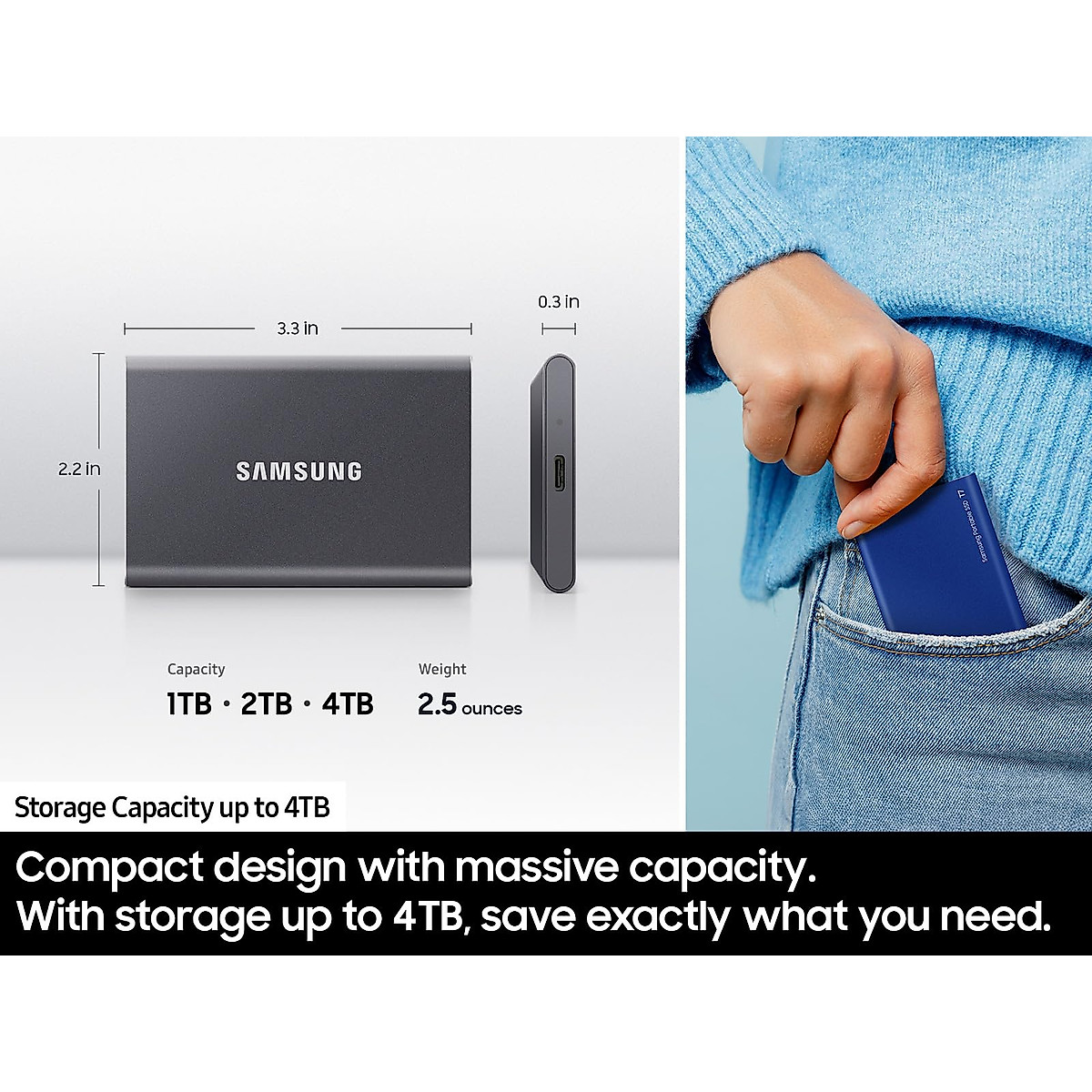 SAMSUNG T7 Portable SSD, 2TB External Solid State Drive, Speeds Up to 1,050MB/s, USB 3.2 Gen 2, Reliable Storage for Gaming, Students, Professionals, MU-PC2T0T/AM, Gray
