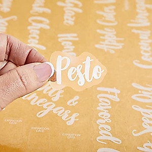 Talented Kitchen 132 White Cursive Oil and Vinegar Labels for Bottles, Clear Preprinted Condiments Stickers for Squeeze Dispensers, Kitchen Pantry Organization