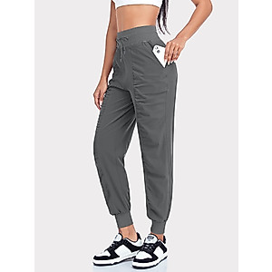 VUTRU Women's Drawstring Waist Joggers with Pockets, Lightweight Quick Dry Soft Sports Pants Workout Lounge Running Grey