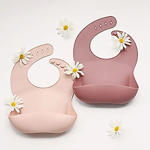 Ginbear Silicone Bibs for Babies Girl, Waterproof Baby Feeding Bibs with Food Catcher Pocket, Adjustable Silicon Bibs for Toddlers (Mauve/Baby Pink)