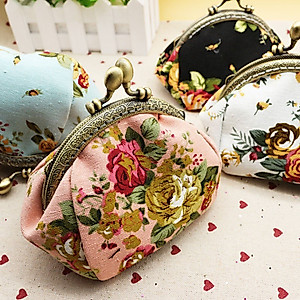 Coin Purse,Lady Vintage Floral Mini Wallet Clasp Closure Classic Rose Pattern Clutch Bag (Pink)