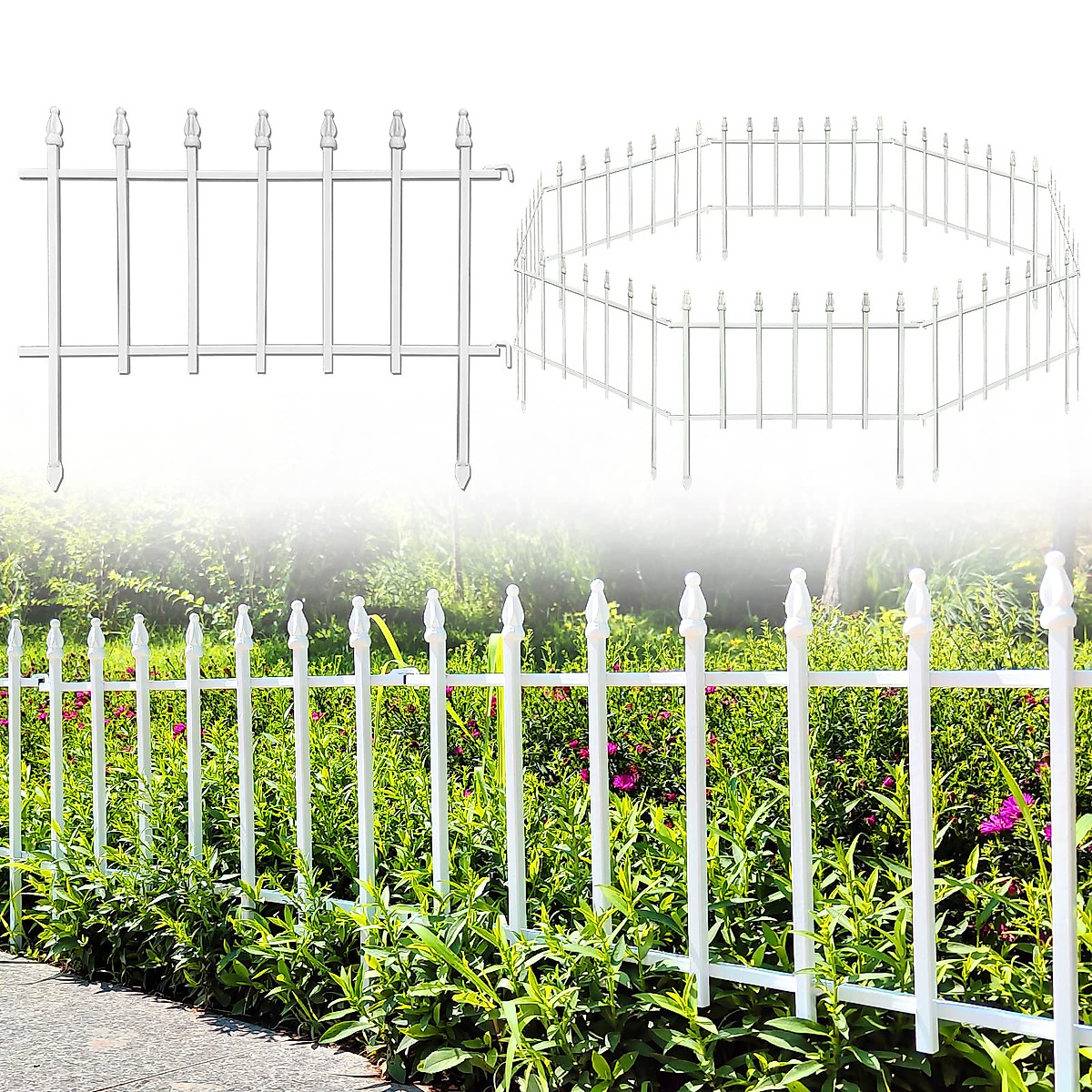 Thealyn Metal Decorative Garden Fence 22" Wide x 18" High (5 Panels, Total Length 9.17 feet), Metal Border Folding Fence, Landscape Fencing for Flower Bed, Yard, Animal Barrier