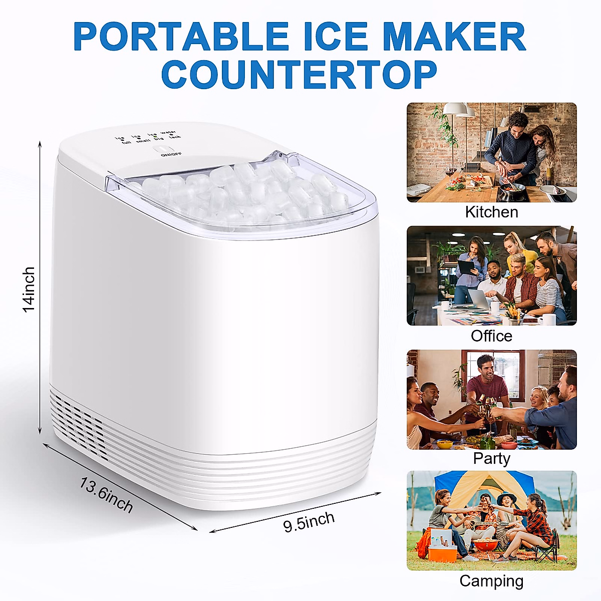 Countertop Ice Maker Machine Portable Ice Maker 35Lbs/24H 9pcs Ice Cubes Ready in 5-8 Mins, Portable Ice Maker for Home/Kitchen/Party