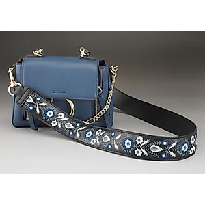 Embroidery Flowers Genuine Leather Handbags Strap HandBag Straps Replacement Shoulder Bag Straps (Black-02)