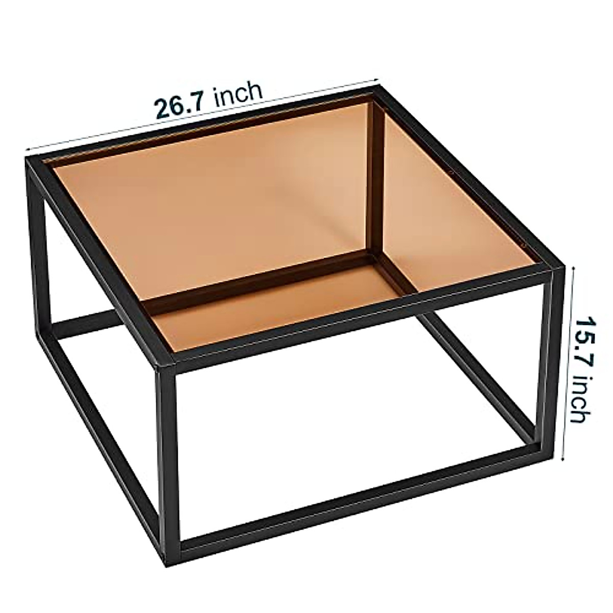 SAYGOER Glass Coffee Table Modern Coffee Tables Simple Square Center Table for Living Room Home Office Tempered Glass-top with Sturdy Metal Frame 26.7 x 26.7 x 15.7 Inches Easy Assembly, Brown Glass
