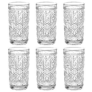 Bekith 6 Pack 12 oz Romantic Water Glasses, Premium Drinking Glasses Tumblers for Beverages, Beer, Refreshments, Vintage Glassware Set for Dinner Parties, Bars, Restaurants