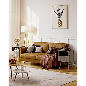 JOONEE Nightstand with Outlet,Modern Bedside Table with Storage Drawer and Open Wood Shelf, for Living Room, Bedroom and Small Spaces, Accent Night Stand with Solid Wood Legs, Easy Assembly,Grey Oak