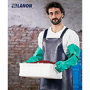 LANON Nitrile Chemical Resistant Gloves, Reusable Heavy Duty Safety Work Gloves, Acid, Alkali and Oil Protection, 18" Length, Non-Slip, Large