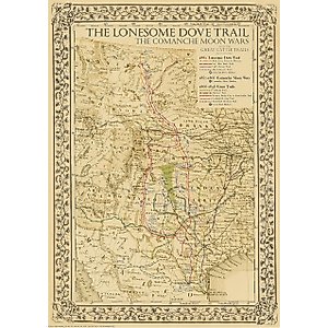 1881 Lonesome Dove/Comanche Moon Wars & Great Cattle Trails Map 2nd Ed. 26"W x 34" H