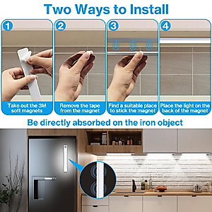 12 Inch 2 Pack Motion Sensor Under Cabinet Light Wireless with Remote and Timer, 86 LEDs Rechargeable Dimmable Under Counter Lights for Closet, Wardrobe, Kitchen, Magnetic LED Night Light Strips