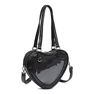 Emprier Women Heart Shaped Shoulder Bags Clear Tote Purse Ita Bag Backpack Cross body Purse for Anime Pins